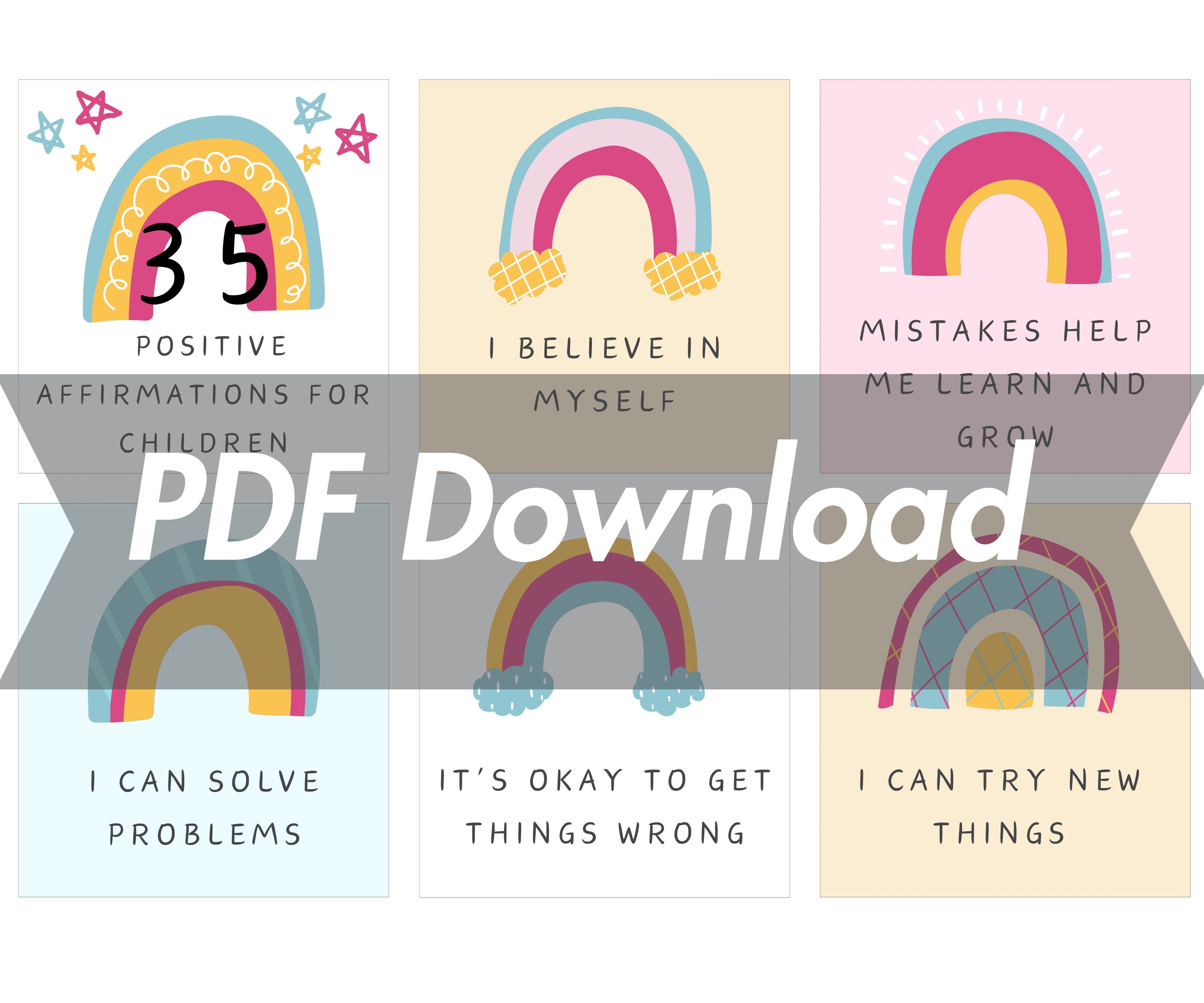 Printable Affirmation Cards for Kids| Set of 35 Positive Children’s ...