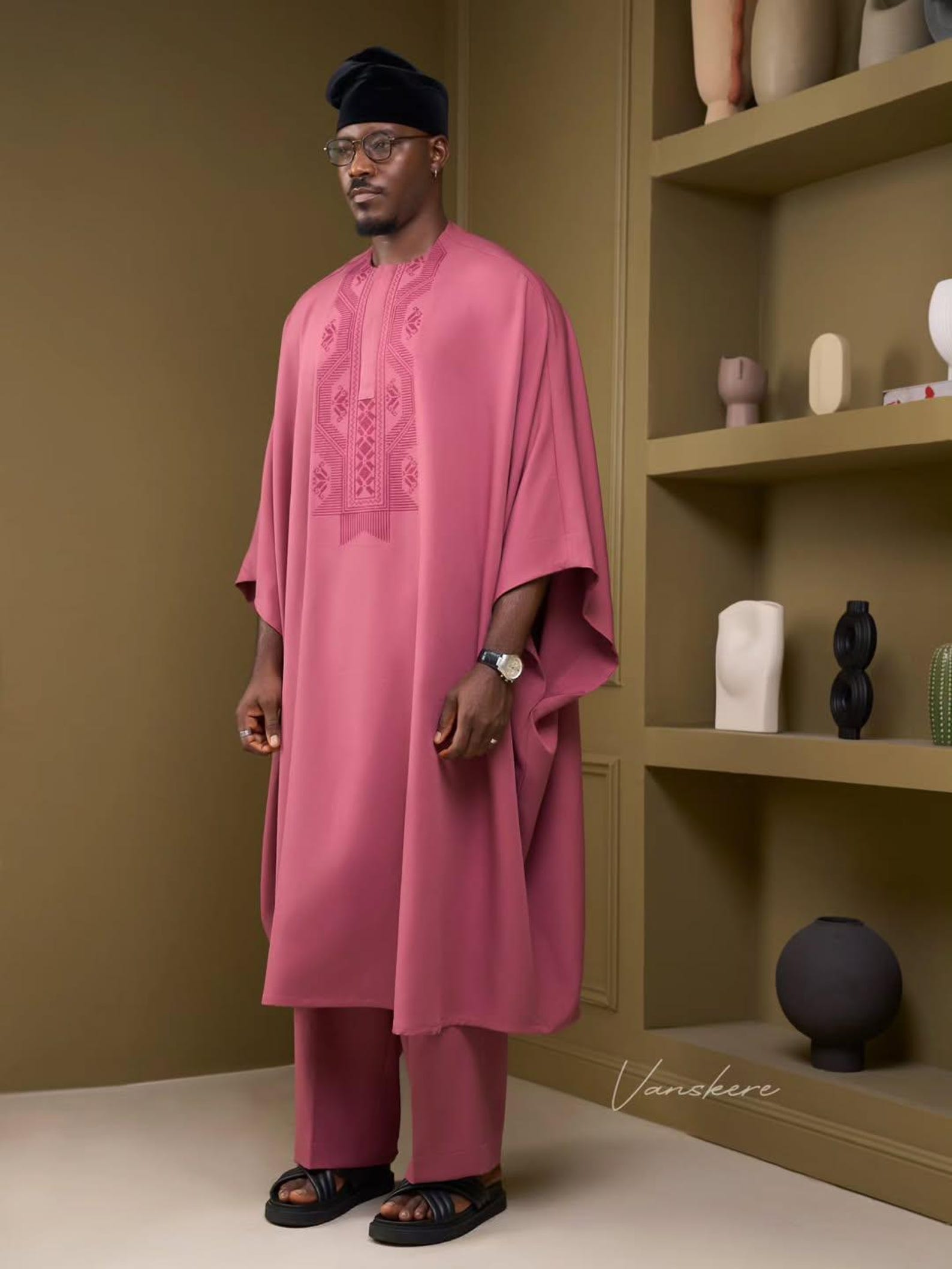 Dusty Pink Men's Agbada Set - Embroidered Nigerian Dashiki, Modern ...