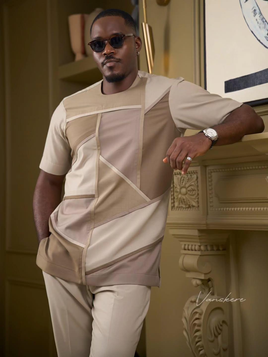 Elegant Beige Textured Men's Senator Wear - African Kaftan - Nigerian ...