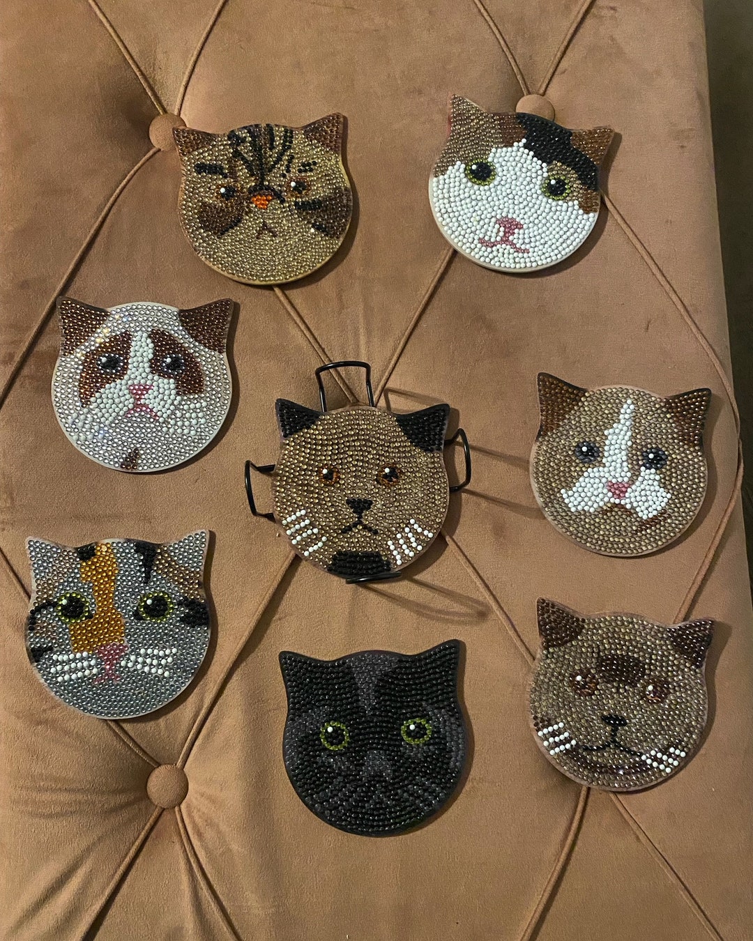 Kitty Cat Face Completed Diamond Painting Coasters, 8ct With Holder - Etsy