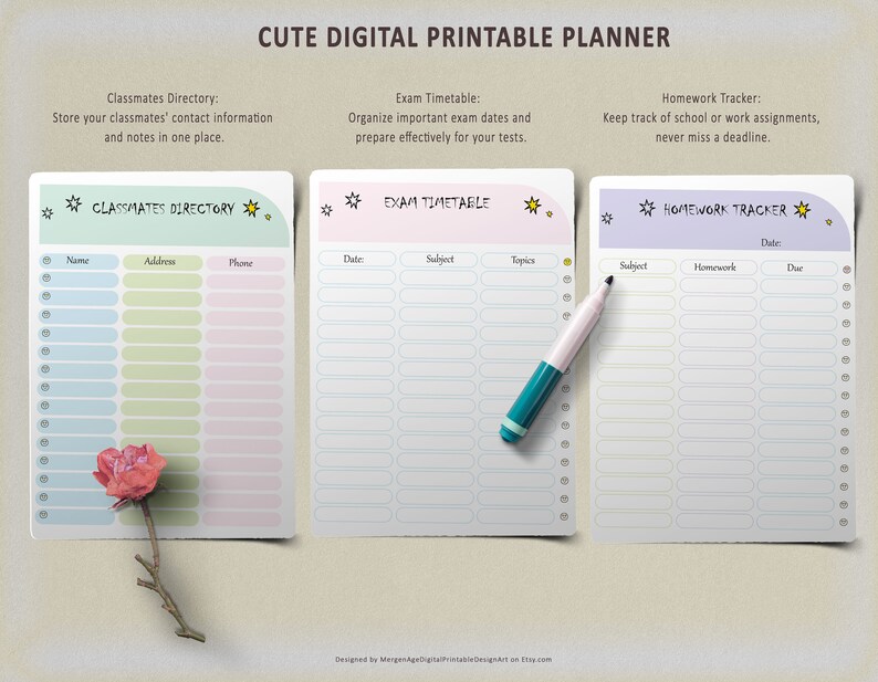 Colorful Cute Digital Printable Planner, Lovely Downloadable Weekly ...