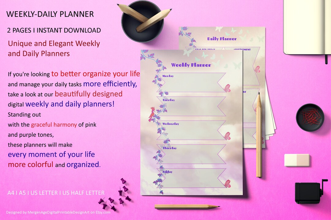 Pink Weekly Planner Sky Daily Planner Cute Diary Set - Etsy