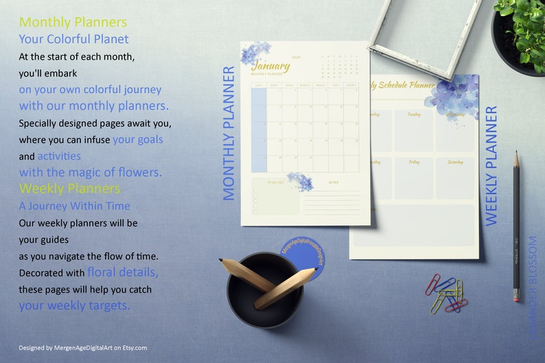 Lavender Color 2024 Yearly Planner, Blue Violet Downloadable Organizer ...