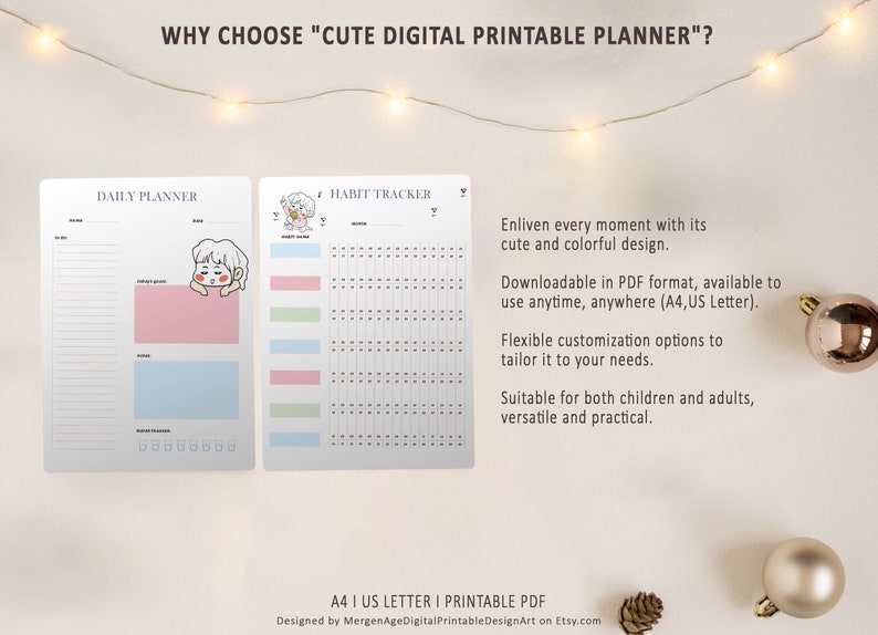 Cute Girl Digital Printable Planner, Girl Themed Downloadable Weekly ...