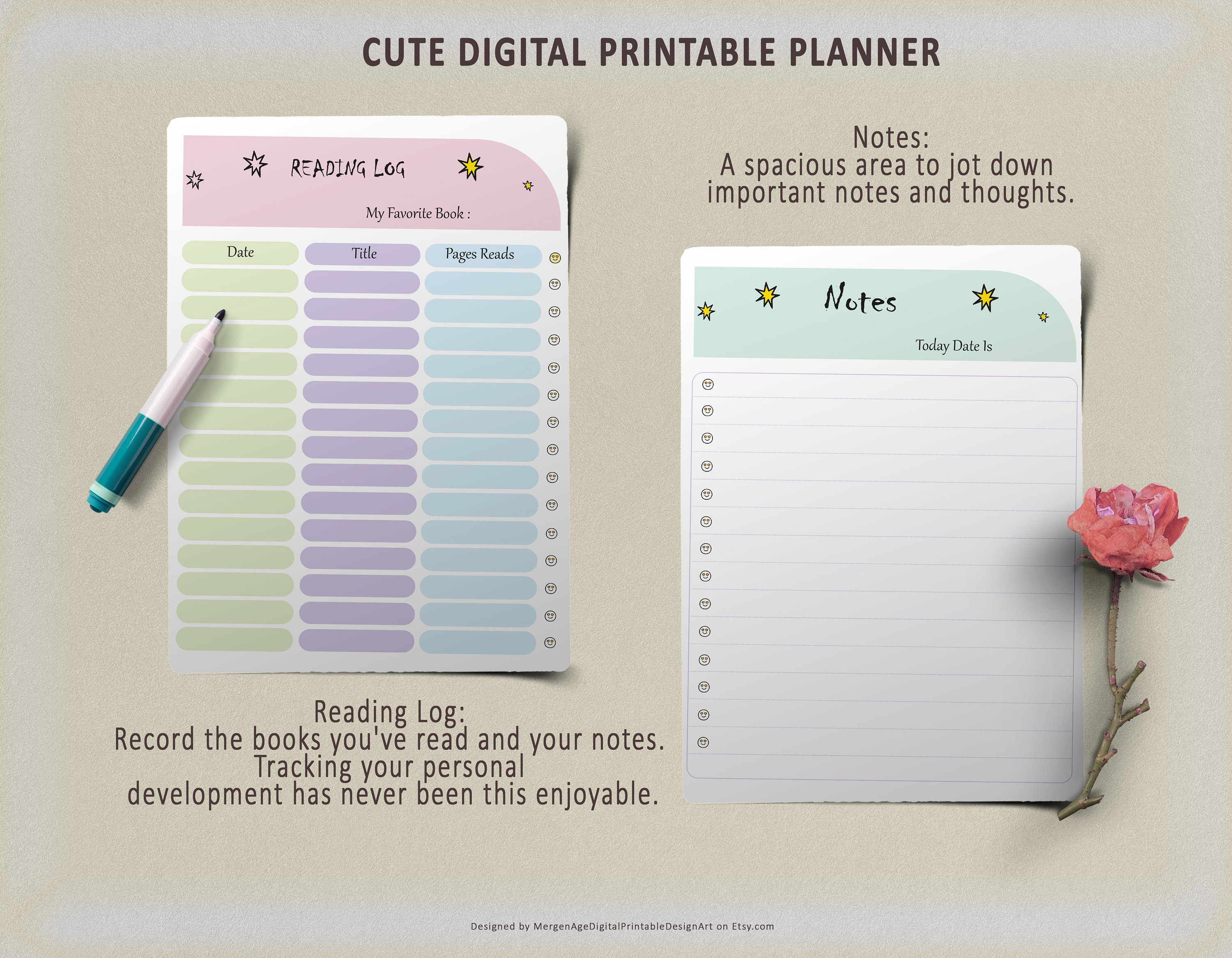 Colorful Cute Digital Printable Planner, Lovely Downloadable Weekly ...