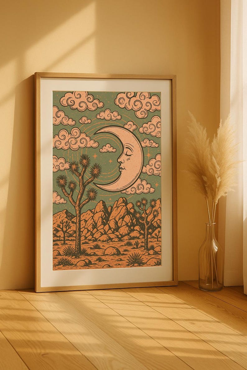 Moon Over Joshua Tree Desert – Surreal Night Sky Art - Digital Download ...