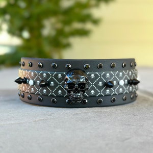 Wide Spiked Skull Collar, Custom Waterproof Biothane, Gothic Crossbones ...