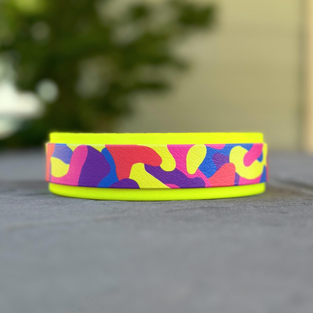 Wide 80s Neon Dog Collar, Custom Waterproof Biothane, Bright Retro ...