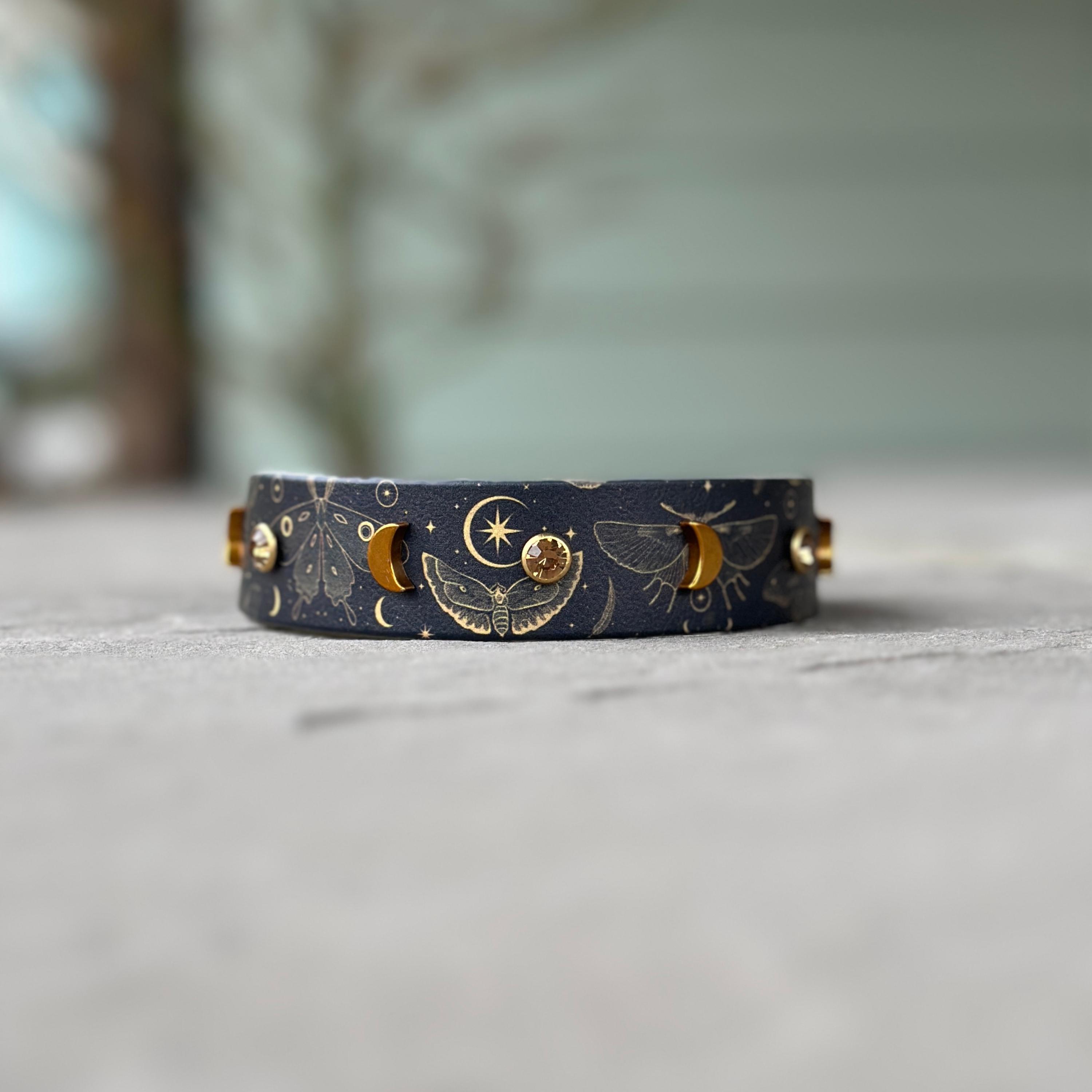 Small Jewelled Moth & Moon Dog Collar, Custom Waterproof Biothane - Etsy