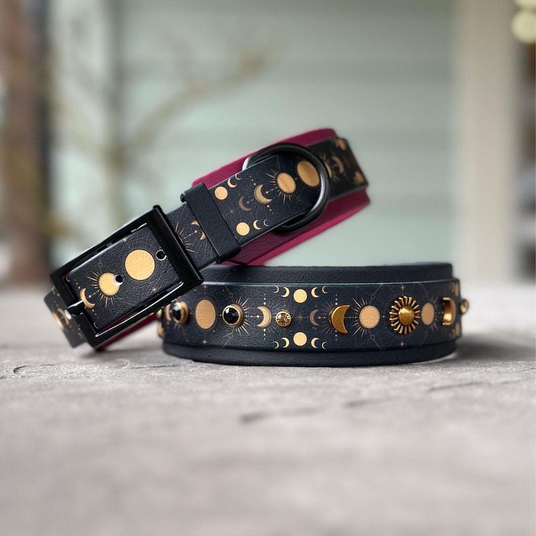 Wide Jewelled Moon Phase Dog Collar, Custom Waterproof Biothane - Etsy