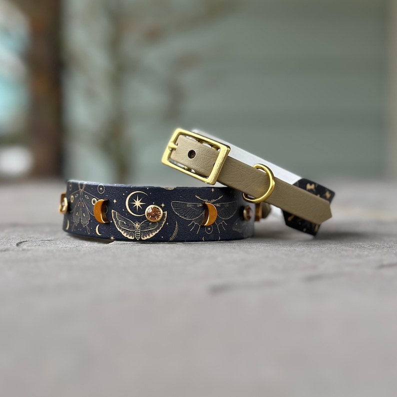 Small Jewelled Moth & Moon Dog Collar, Custom Waterproof Biothane - Etsy