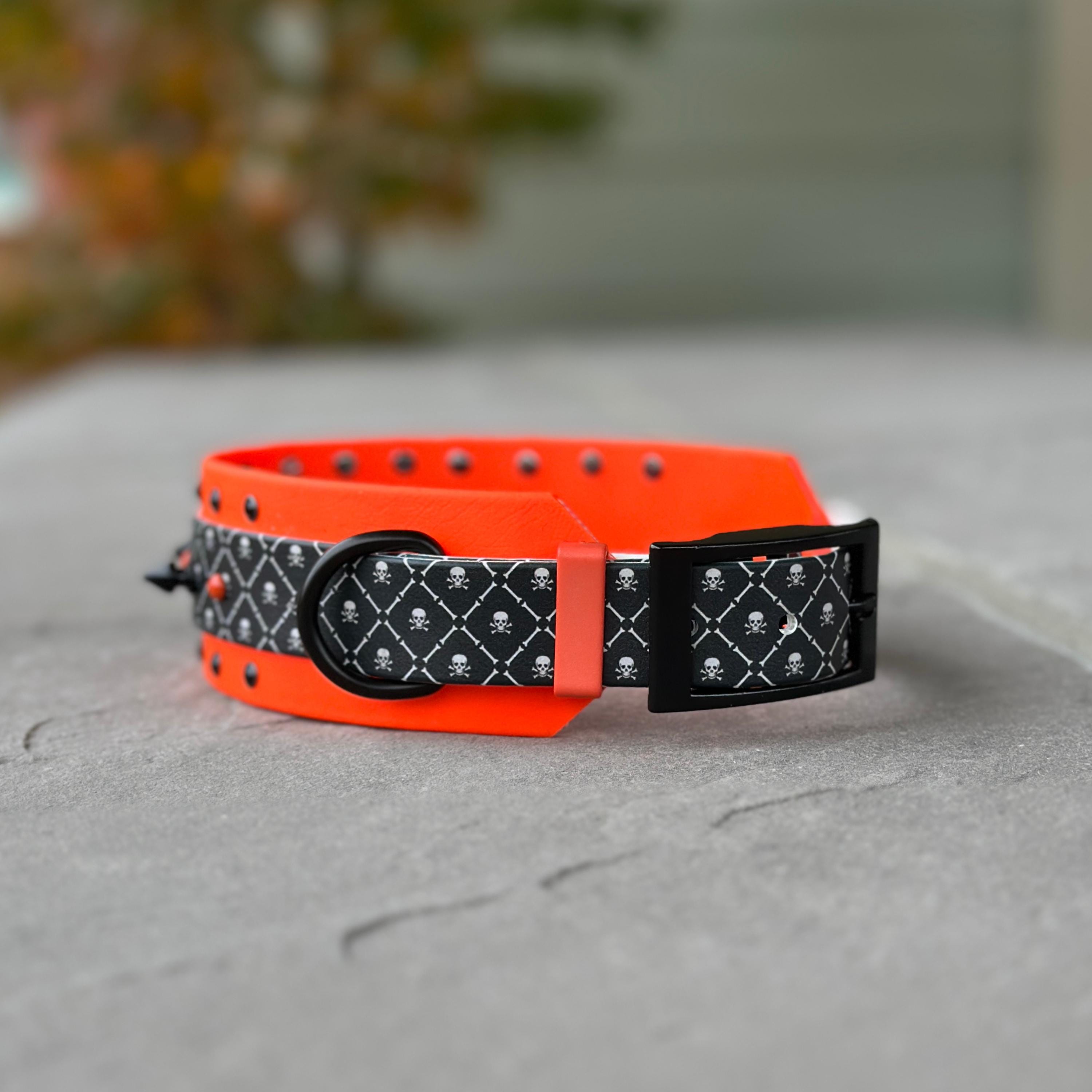 Wide Spiked Skull Collar, Custom Waterproof Biothane, Gothic Crossbones ...