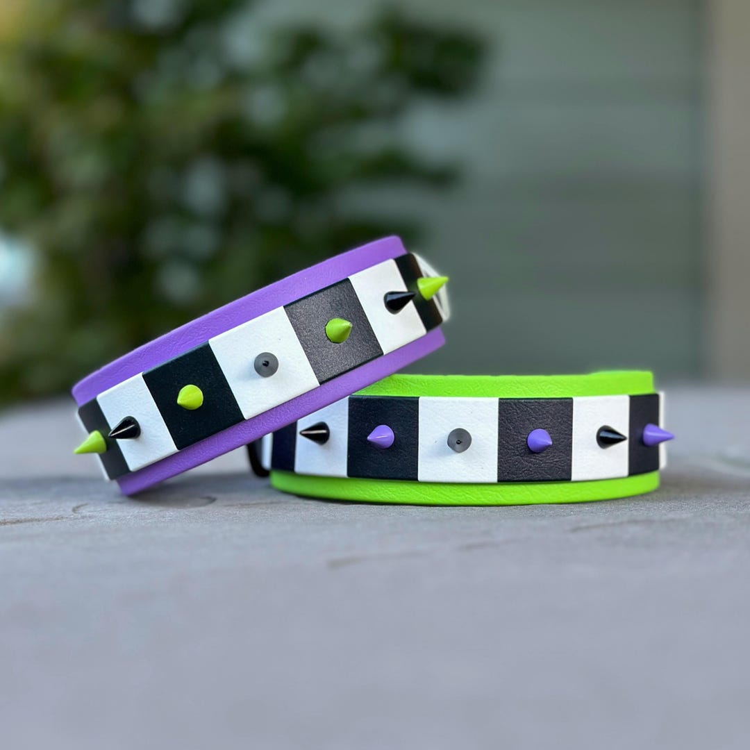 Wide Spiked Sandworm Dog Collar, Custom Waterproof Biothane, Black and ...