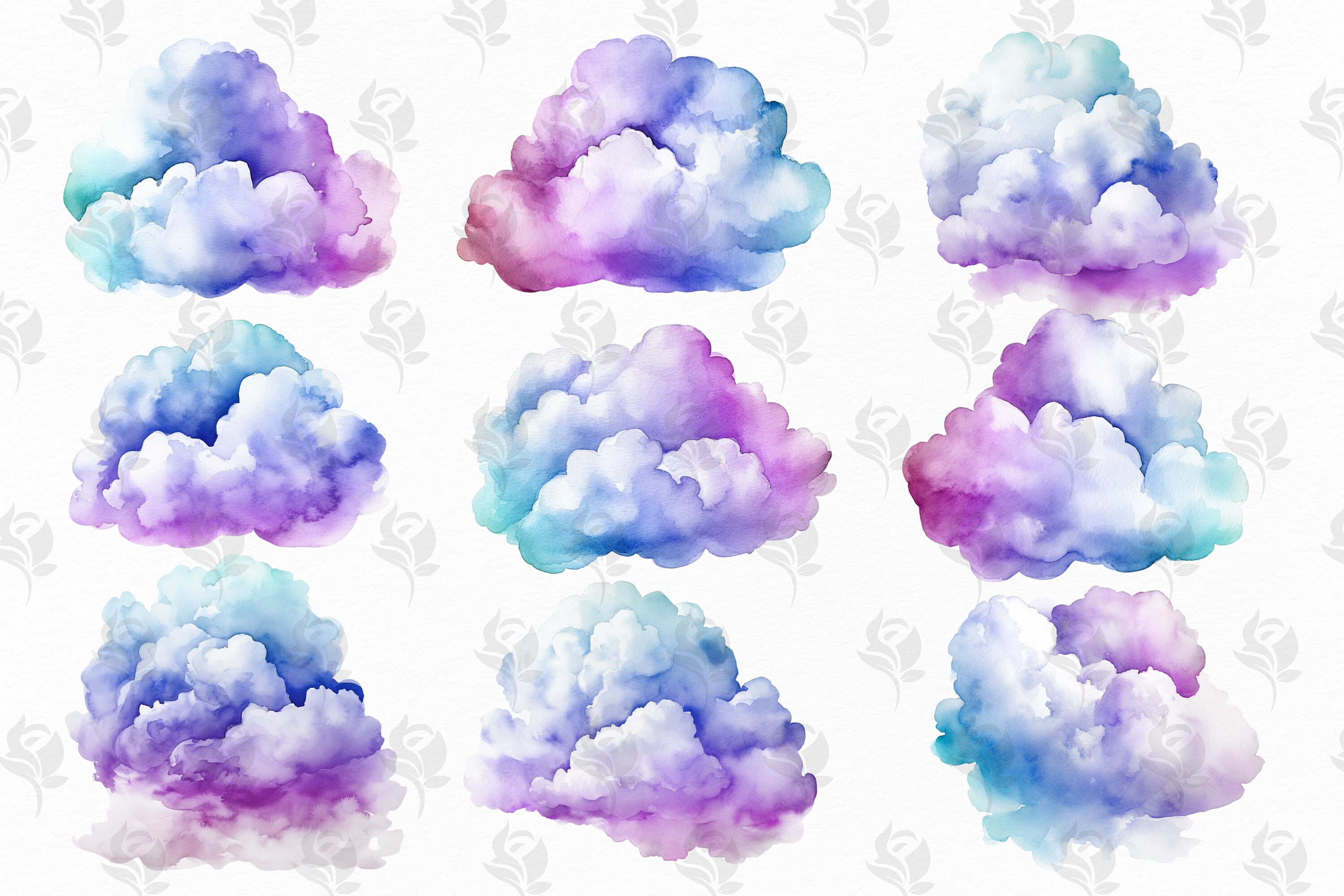 Watercolor Rainbow Clouds Set - Cute PNG Clouds Clipart - Instant ...