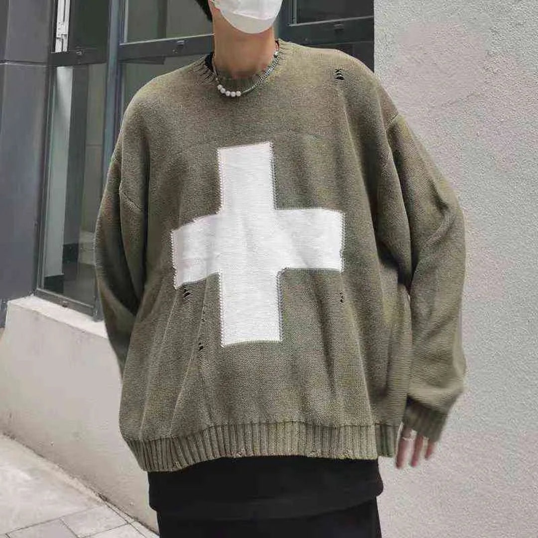 KAPITAL Hirata and Hiro Cross Pattern Hole Crewneck Sweater - Etsy