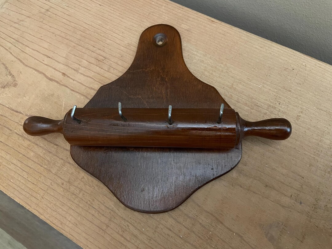 Vintage Wooden Rolling Pin Wall Display With Hooks Cottagecore ...