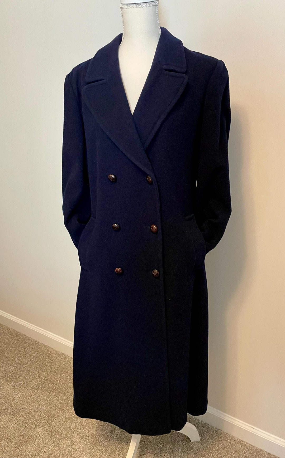 Vintage Navy Wool Trench Coat: Forecaster of Boston, Full Length, Women ...
