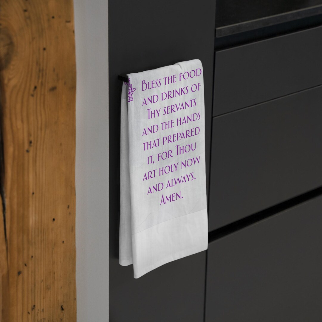 Bless the Food Prayer Tea Towel, Spiritual Kitchen Decor, Housewarming ...