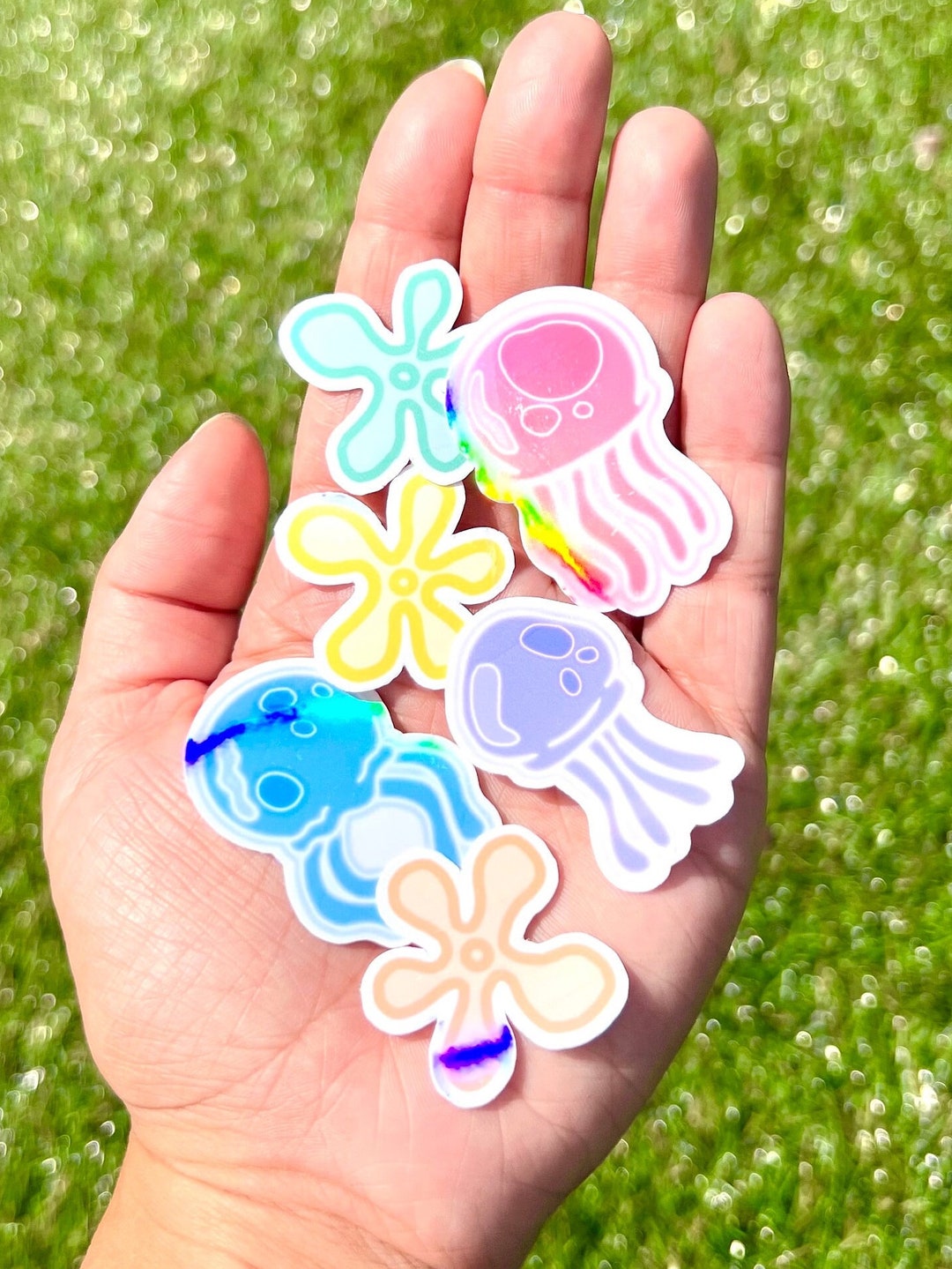 Spongebob Flower & Jellyfish Stickers 6pack Available in Gloss or ...