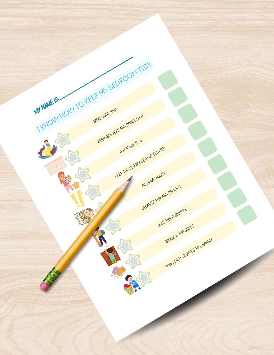 Kid's Tidy Bedroom Checklist Planner Chore's Chart Organization ...
