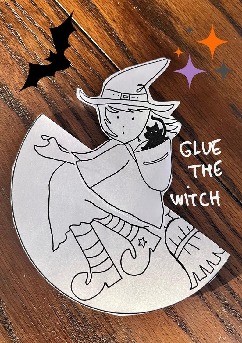 Flying Witch Halloween Activity: Color, Cut, Fold & Glue (printable ...