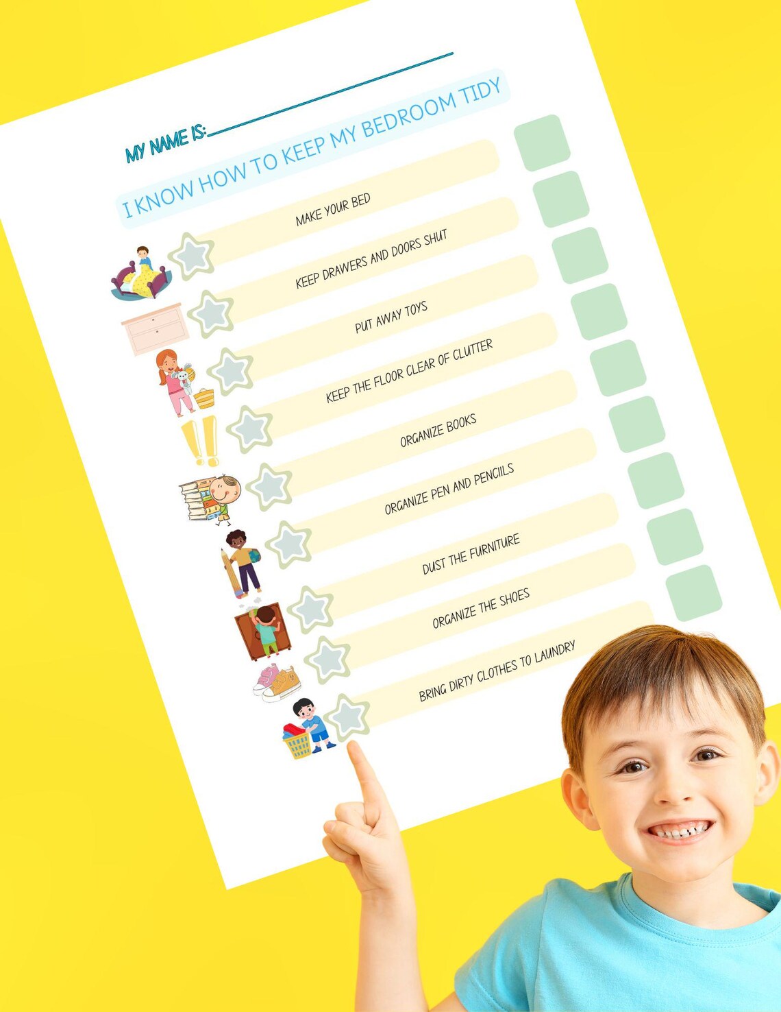 Kid's Tidy Bedroom Checklist Planner Chore's Chart Organization ...