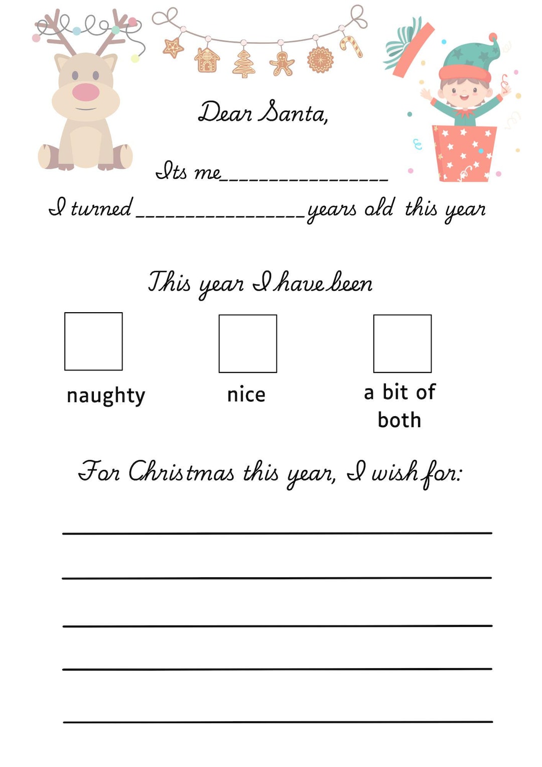 Letter to Santa Template: Printable Christmas Activity (PDF) - Etsy