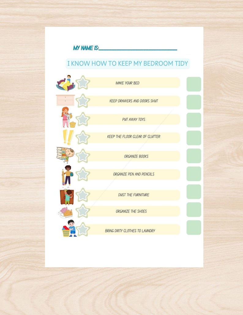 Kid's Tidy Bedroom Checklist Planner Chore's Chart Organization ...