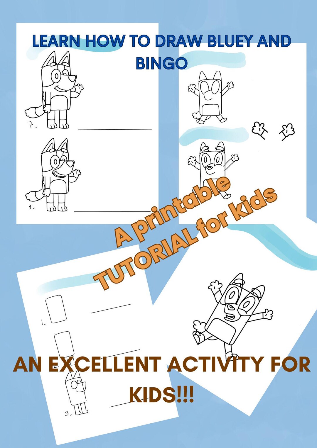 How to Draw Bluey and Bingo Tutorial Coloring Pages Printable Activity ...