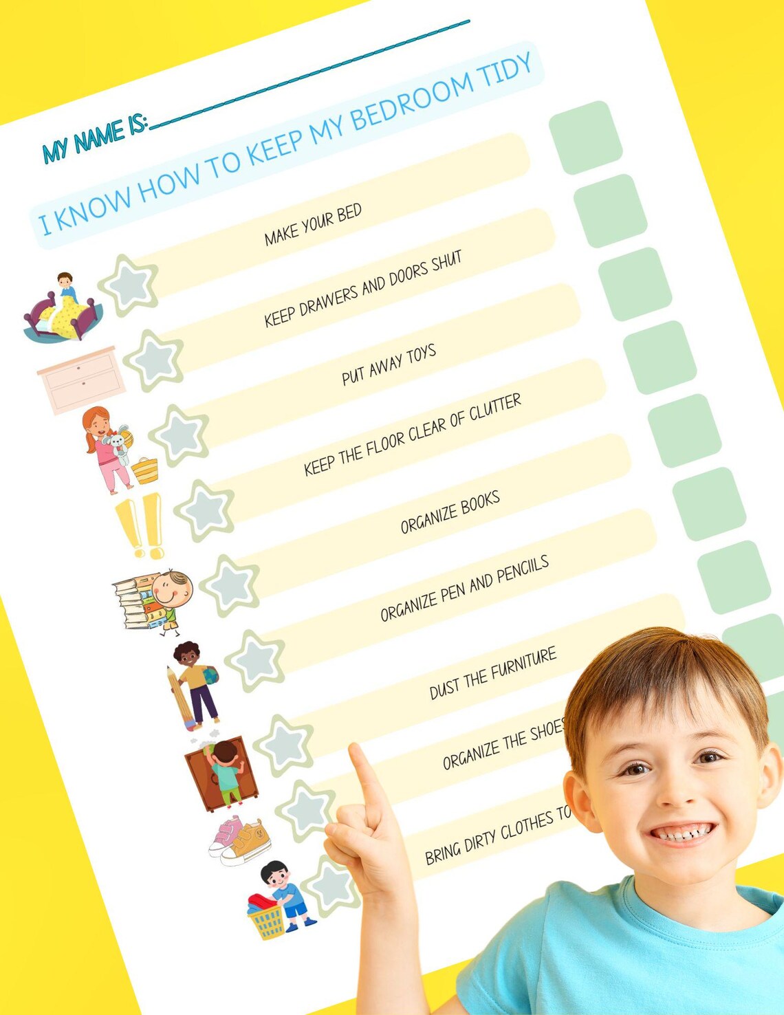 Kid's Tidy Bedroom Checklist Planner Chore's Chart Organization ...