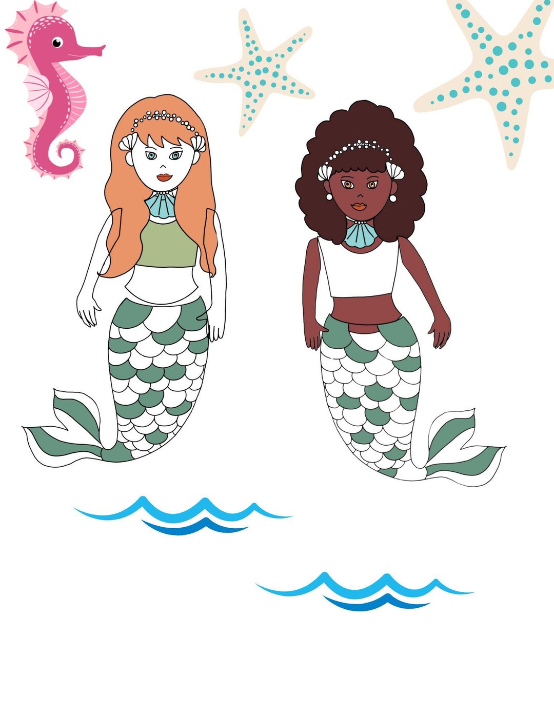 The 2 Cute Mermaids Paper Dolls Activity for Kids Coloring Pages and ...