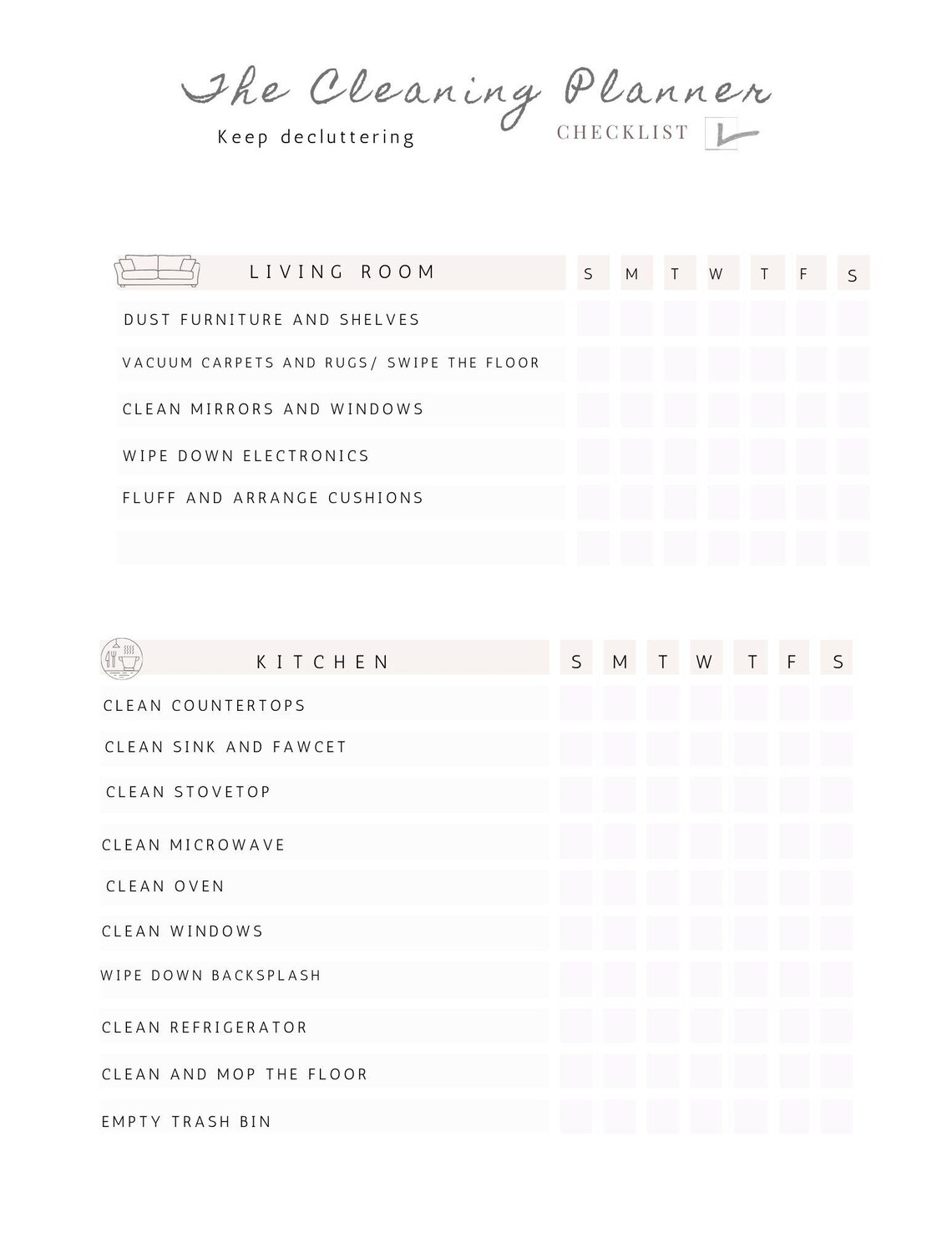 Cleaning Planner Checklist Daily Weekly Printable Editable Organize ...