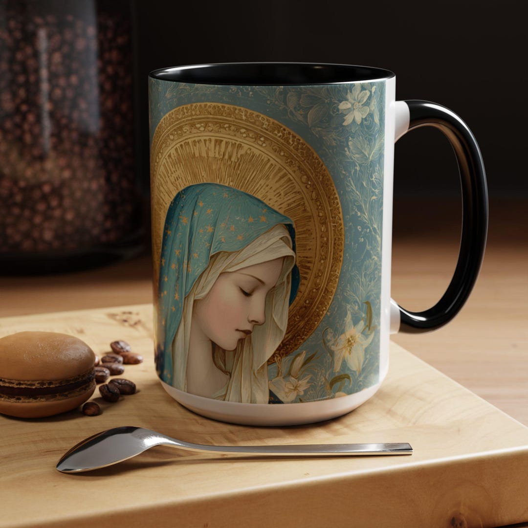 Our Lady of the Lillies | Blessed Virgin Mary Coffee Mug | 15 Oz ...