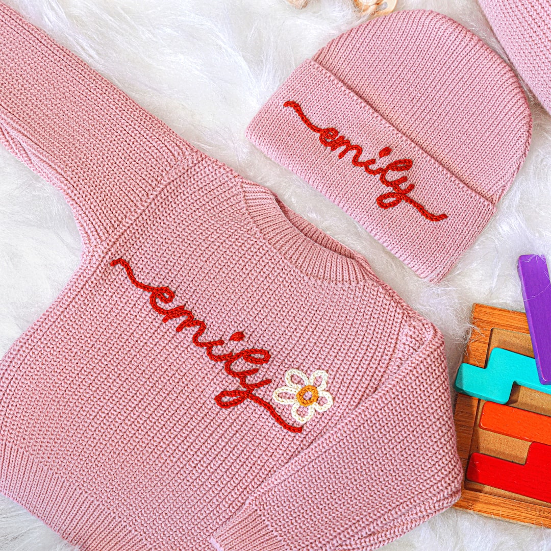 Embroidered Baby Name Sweater, Knitted Baby Sweater, Baby Shower Gifts ...