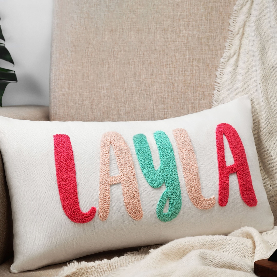 Custom Name Punch Needle Pillow, Personalized Monogram Pillow, Baby ...
