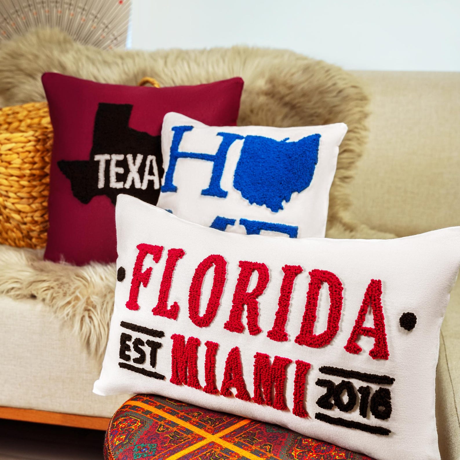 Personalized State Pillow, Punch Needle Embroidered Linen Throw Pillow ...