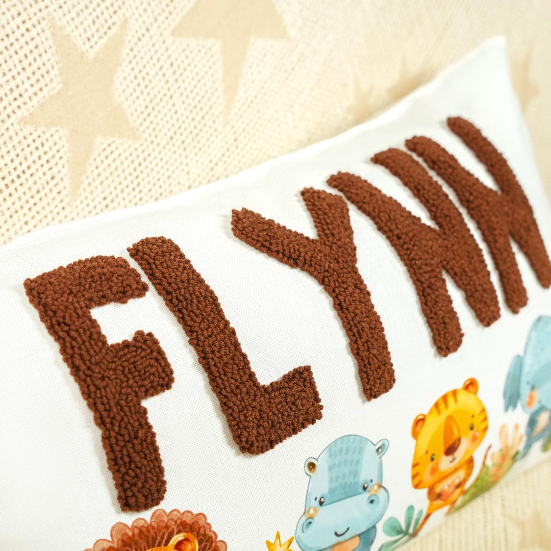 Personalized Punch Needle Baby Pillow, Linen Nursery Decor - Etsy