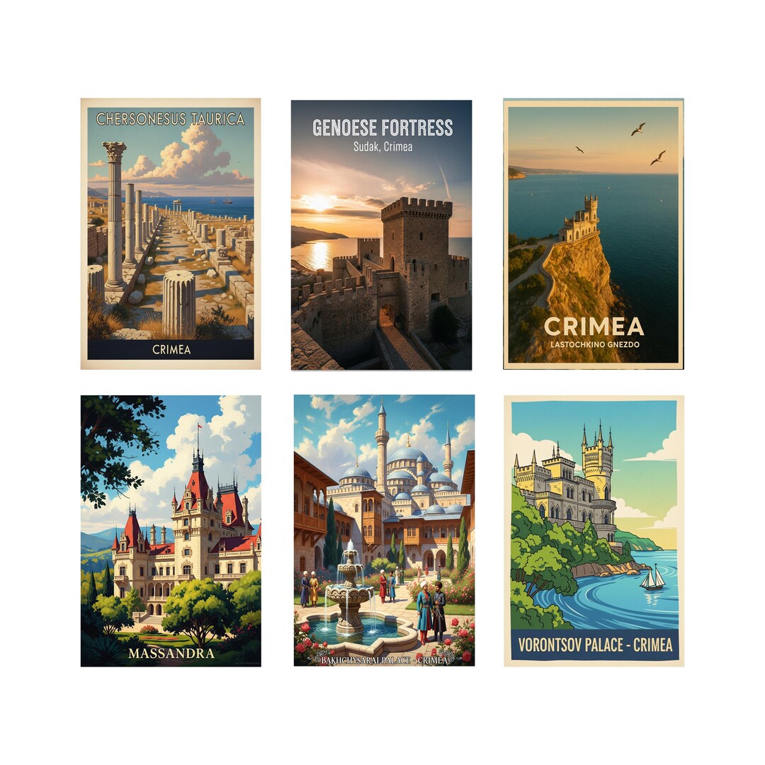 Crimea Travel Poster Set of 6, Vintage Crimea Landmarks Wall Art Prints ...