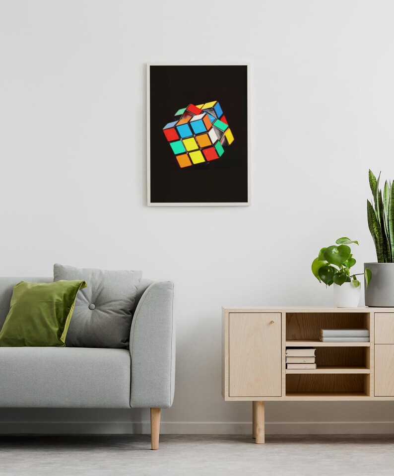 Colorful Puzzle Cube Poster – Dynamic 3D Cube Wall Art on Black ...