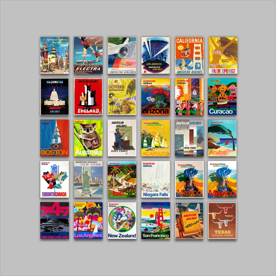 American Airlines Custom Set of 6 – Choose Your Vintage Travel Posters ...