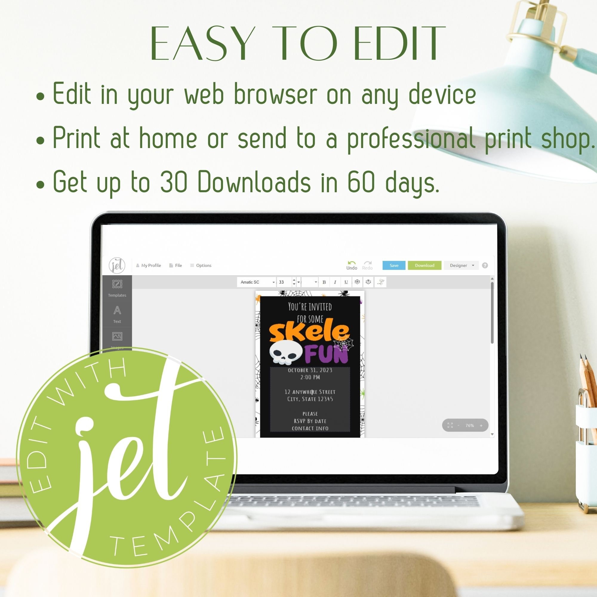 Editable Halloween Party Invitation Skelefun / Digital - Etsy