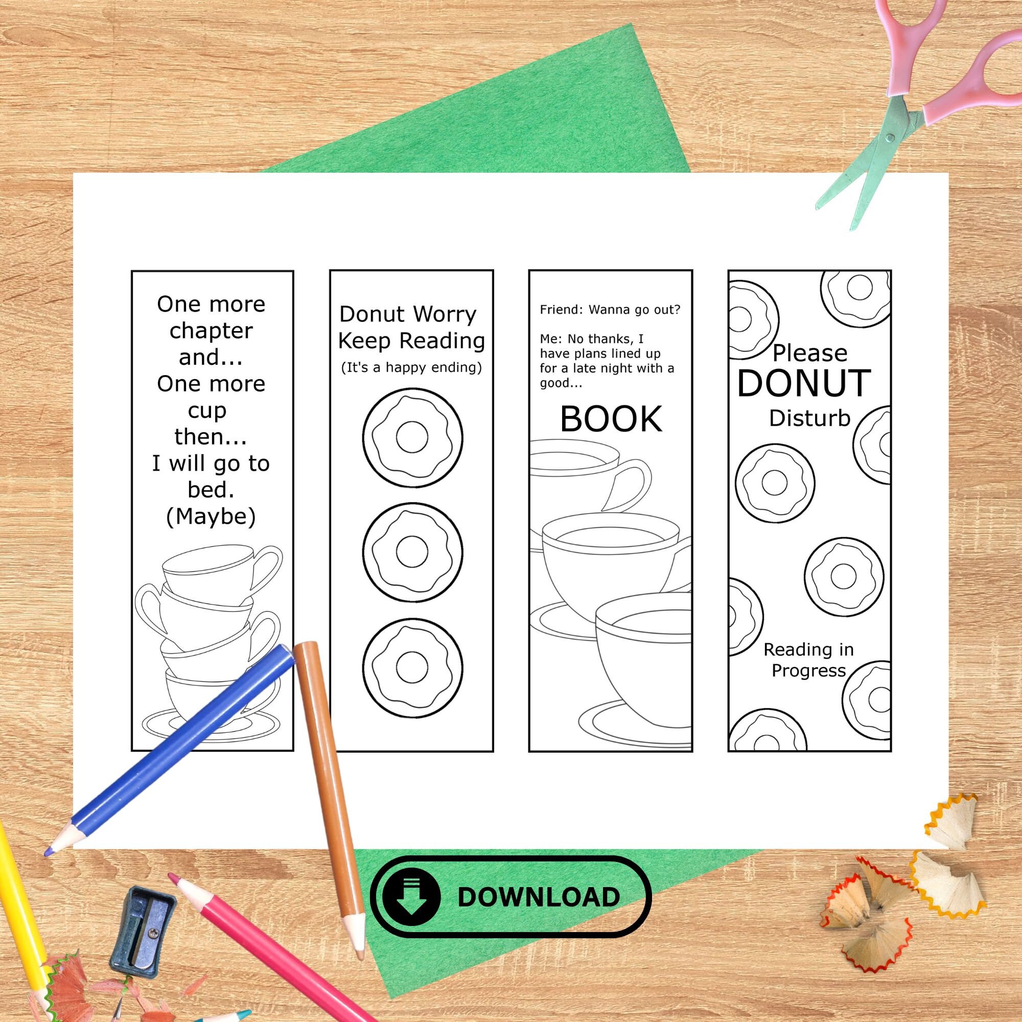 Printable Bookmarks Coffee and Donuts Reading Time Ready to Print, Cut ...