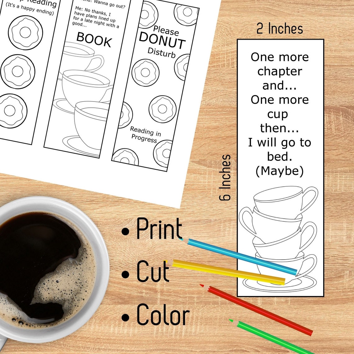 Printable Bookmarks - Coffee and Donuts Reading Time - Ready to Print ...