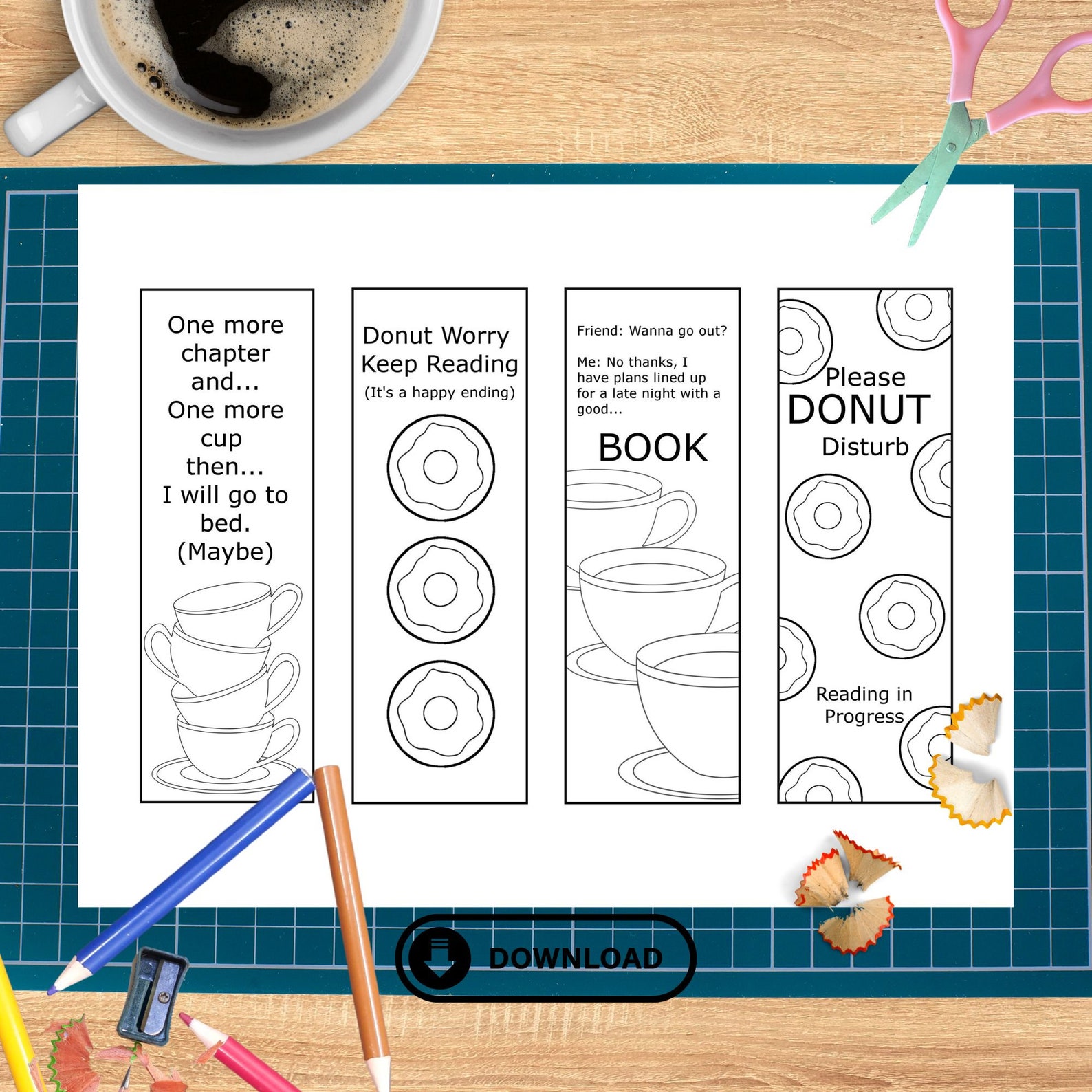 Printable Bookmarks - Coffee and Donuts Reading Time - Ready to Print ...