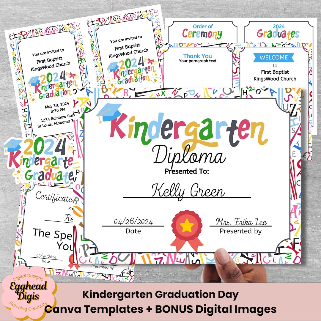 Editable Kindergarten Graduation Diploma, Certificate, Program ...