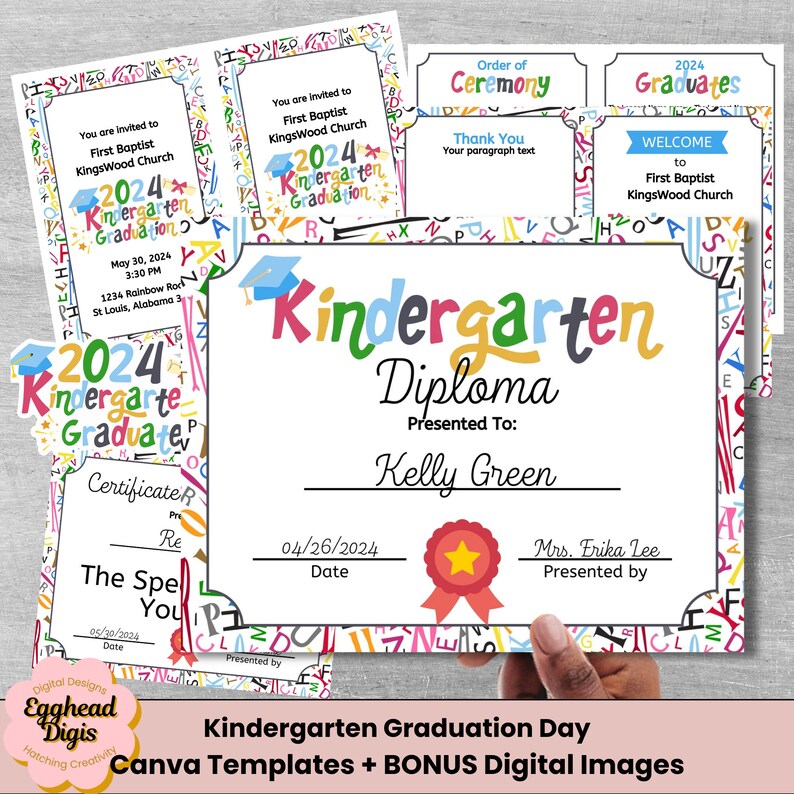 Editable Kindergarten Graduation Diploma, Certificate, Program ...