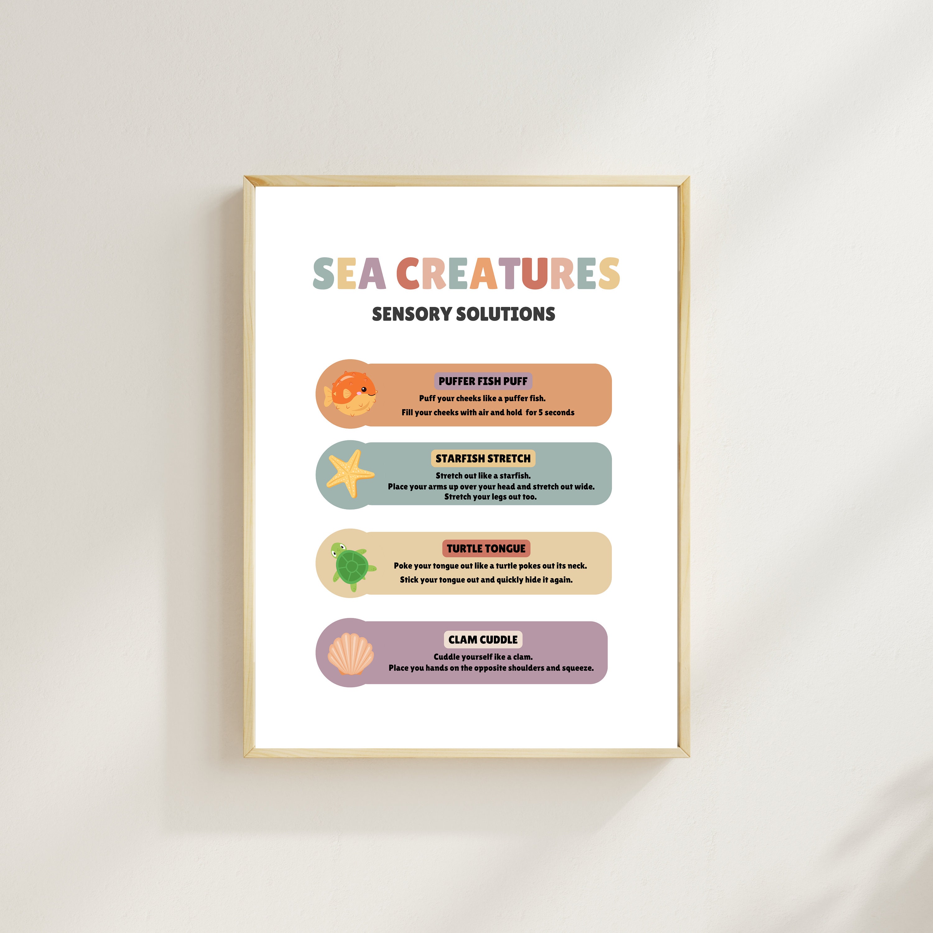 Sea Creatures Sensory Solutions Poster Calming Techniques - Etsy