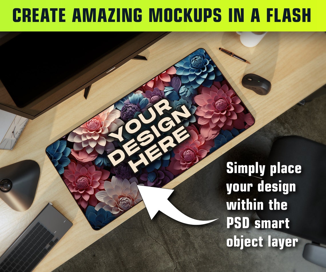 9 Mouse Pad Mockup Bundle, 9 Printify Customizable Desk Mat Mockup, PSD Smart Objects Easy to ...
