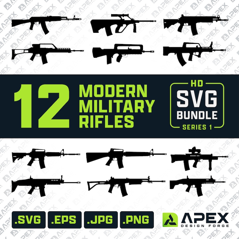 12 Modern Military Rifles SVG Bundle - Military Weapon Svg Bundle ...