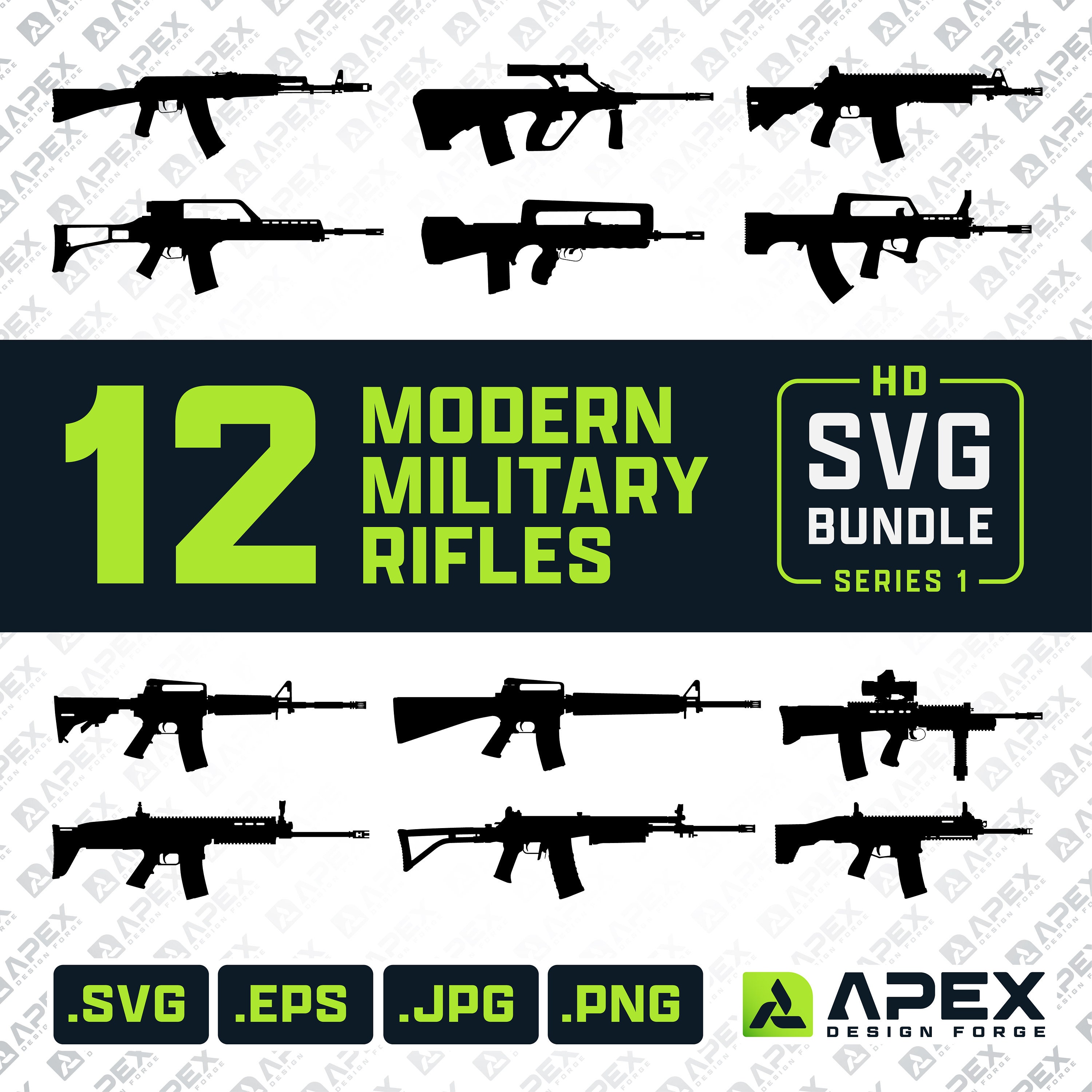 12 Modern Military Rifles SVG Bundle Military Weapon Svg Bundle Clipart ...